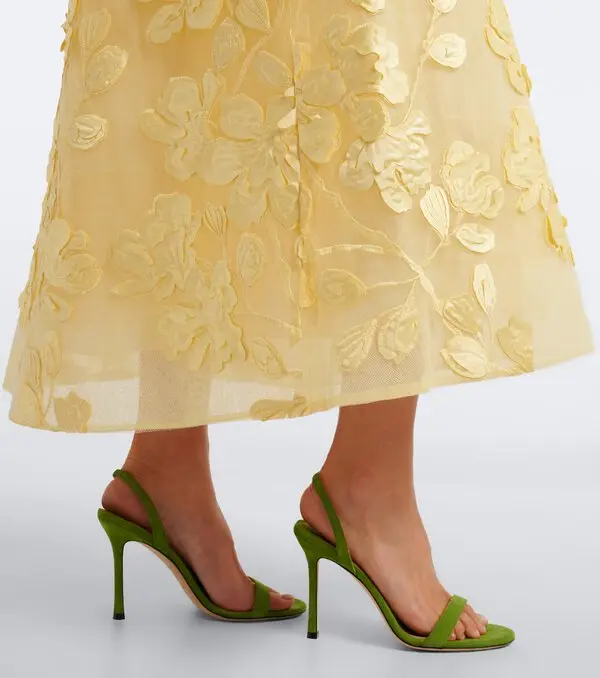 Monique Lhuillier Floral Tulle Midi Dress