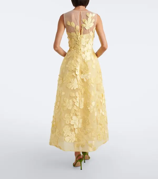 Monique Lhuillier Floral Tulle Midi Dress