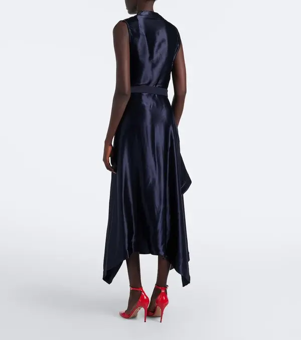 FERRAGAMO Draped Satin-trimmed Jersey Midi Dress