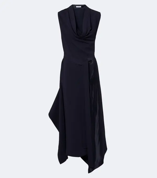 FERRAGAMO Draped Satin-trimmed Jersey Midi Dress - Blue
