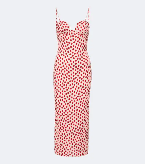 Alaïa Polka Dot Jersey Midi Dress - White