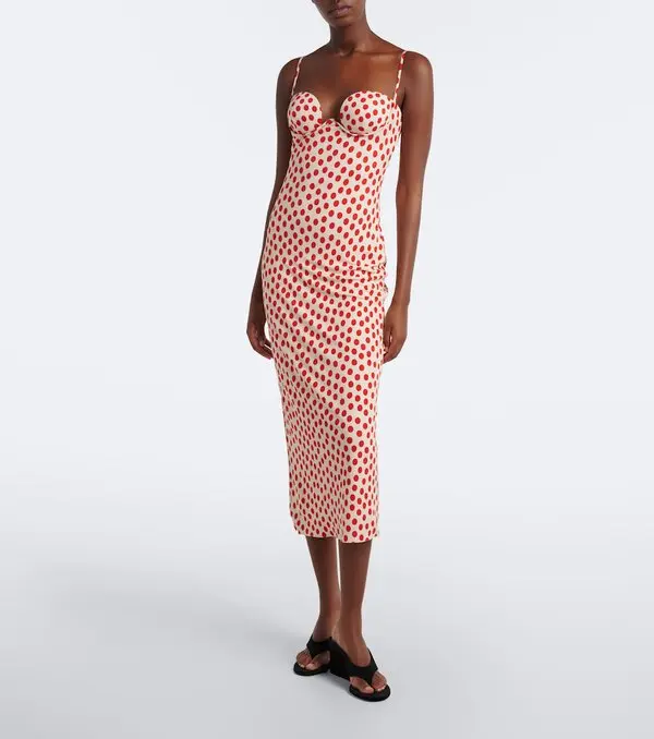 Alaïa Polka Dot Jersey Midi Dress - White