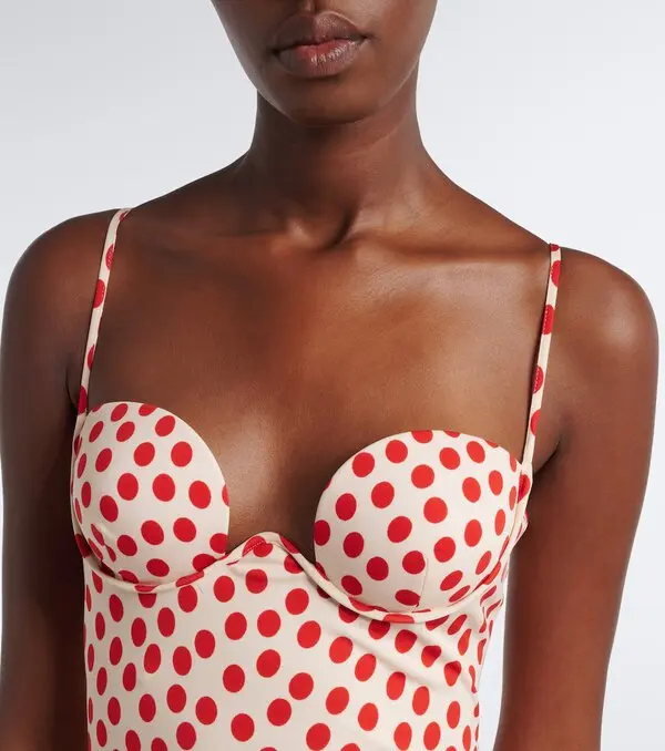 Alaïa Polka Dot Jersey Midi Dress - White