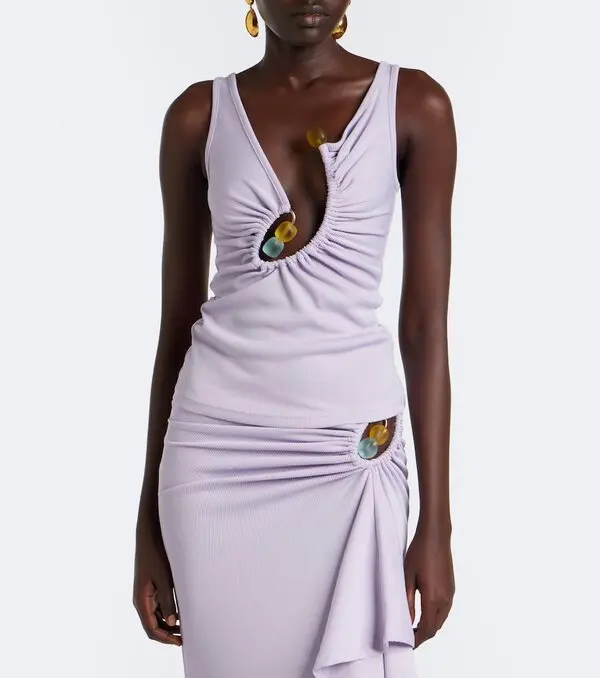 Christopher Esber Spiral Beach Glass Ribbed-knit Jersey Top