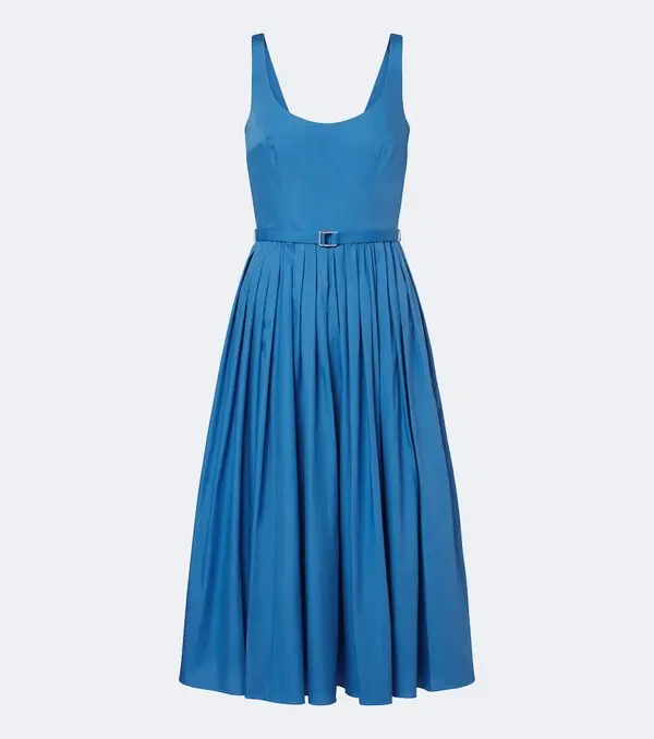 EMILIA WICKSTEAD Eglantine Belted Cotton Poplin Midi Dress - Blue