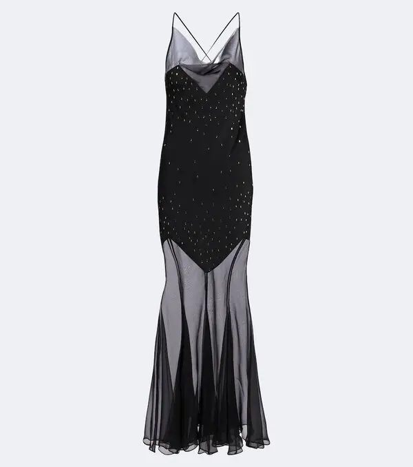 Rabanne Embellished Chiffon Maxi Dress - Black