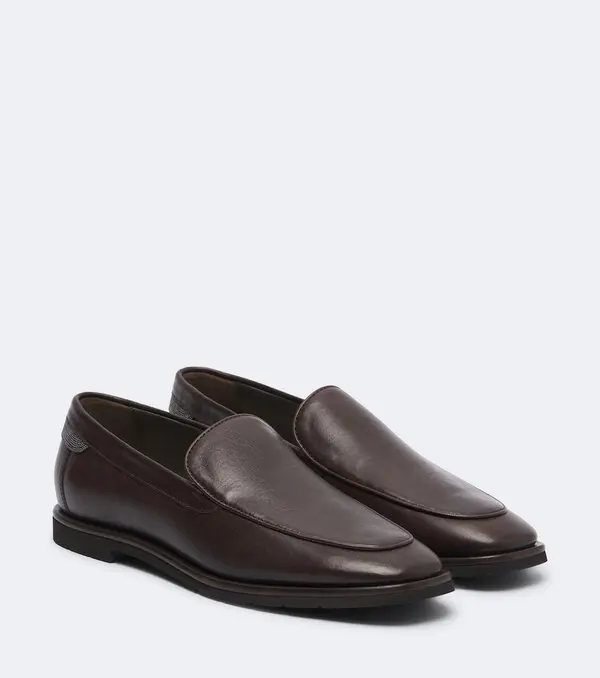 Brunello Cucinelli Monili Leather Loafers - Brown