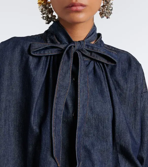Dries Van Noten Tie-neck Denim Blouse