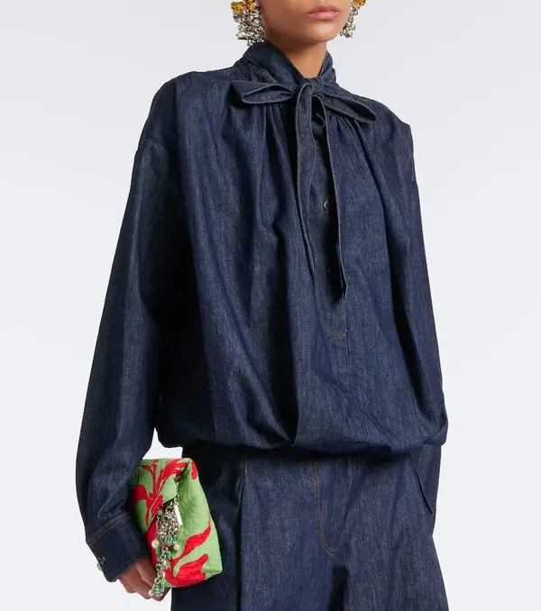 Dries Van Noten Tie-neck Denim Blouse