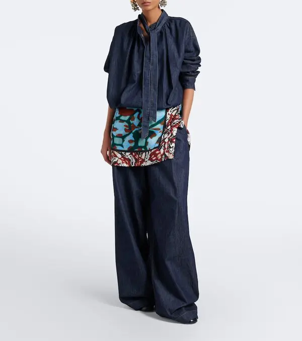 Dries Van Noten Tie-neck Denim Blouse