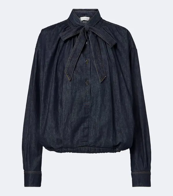 Dries Van Noten Denim Tie-neck Blouse - Blue