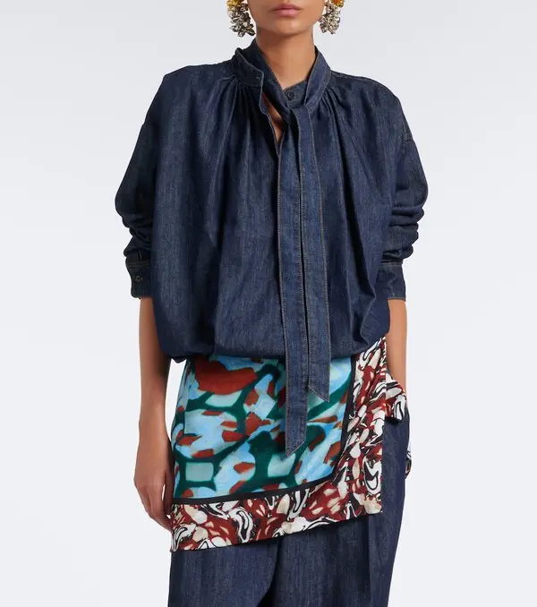 Dries Van Noten Denim Tie-neck Blouse