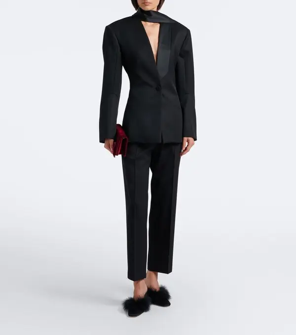 Mach & Mach Carolyn Feather-trimmed Satin Mules