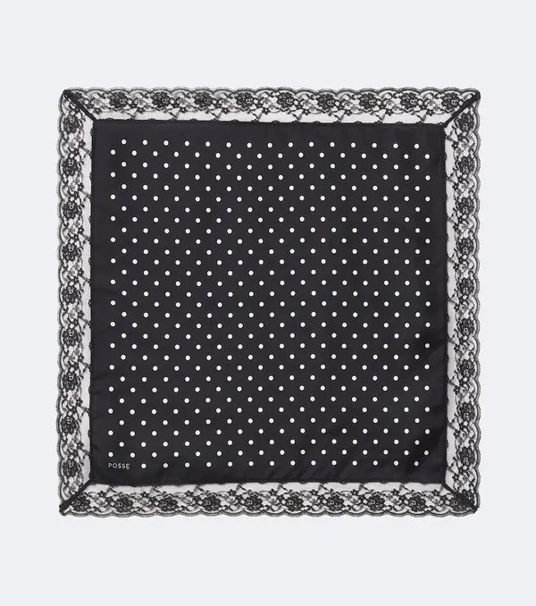 Posse Polka-dot Lace-trimmed Silk Scarf - Black