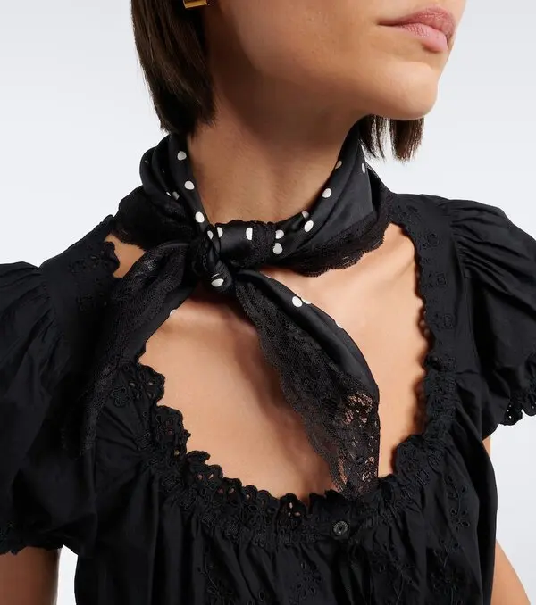 Posse Polka-dot Lace-trimmed Silk Scarf