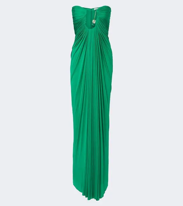 Christopher Esber Helix Crystal Gathered Gown - Green