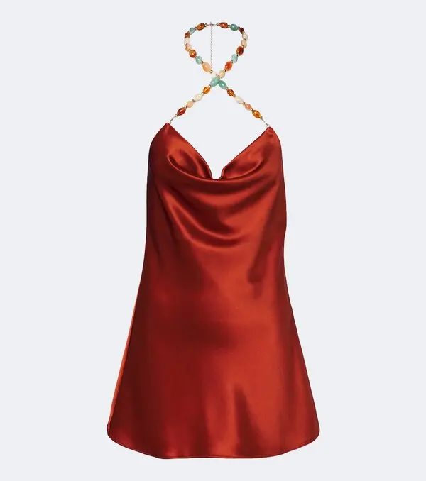 Retrofete Marvel Beaded Satin Minidress - Orange