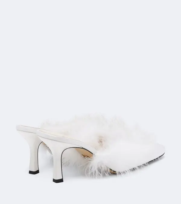 Mach & Mach Feather-trimmed Mules - White