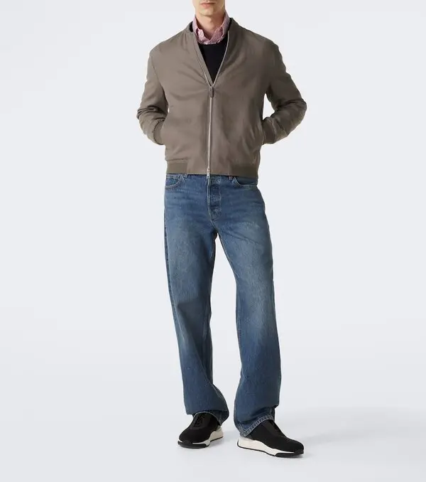 Santoni Leather-trimmed Knitted Sneakers