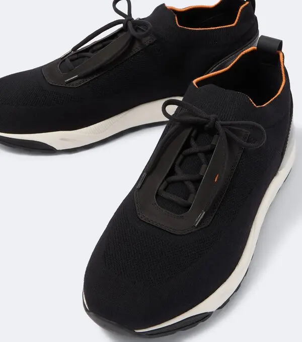 Santoni Leather-trimmed Knitted Sneakers