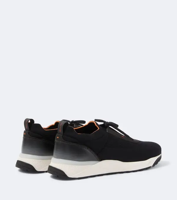 Santoni Leather-trimmed Knitted Sneakers