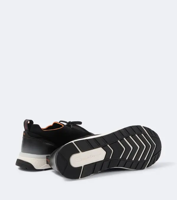 Santoni Leather-trimmed Knitted Sneakers