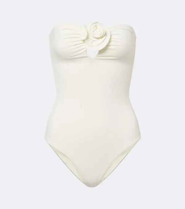 Magda Butrym Gathered Floral Appliqué Swimsuit - White