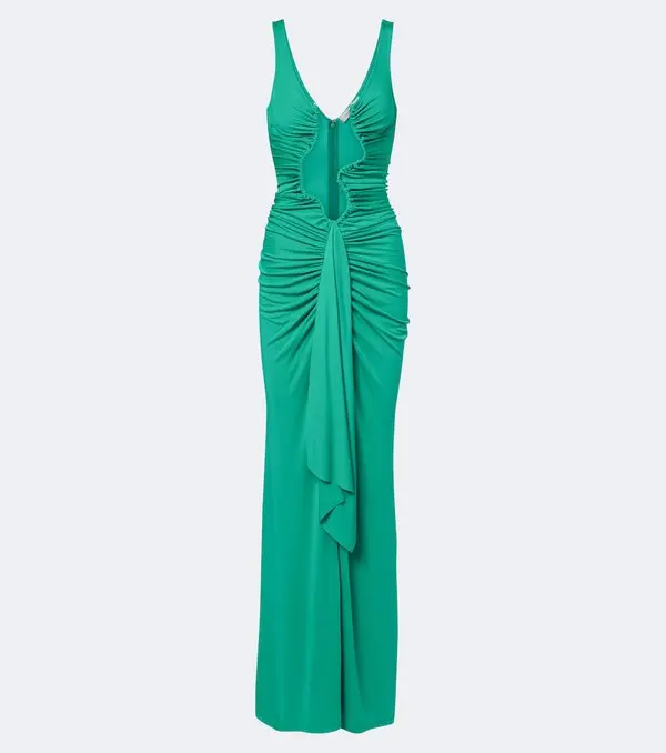 Christopher Esber Salacia Ruched Jersey Maxi Dress In Malachite - Green