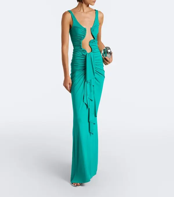Christopher Esber Salacia Ruched Jersey Maxi Dress In Malachite - Green