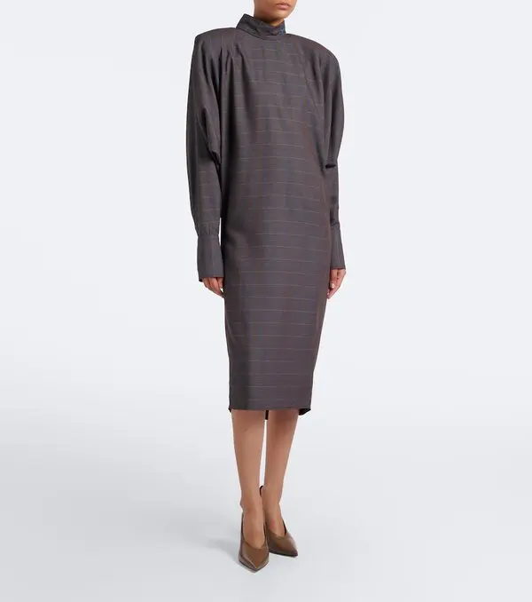 MUGLER Checked Draped Midi Dress