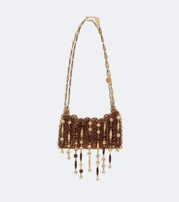 Rabanne 1969 Small Wood Embellished Shoulder Bag - Brown