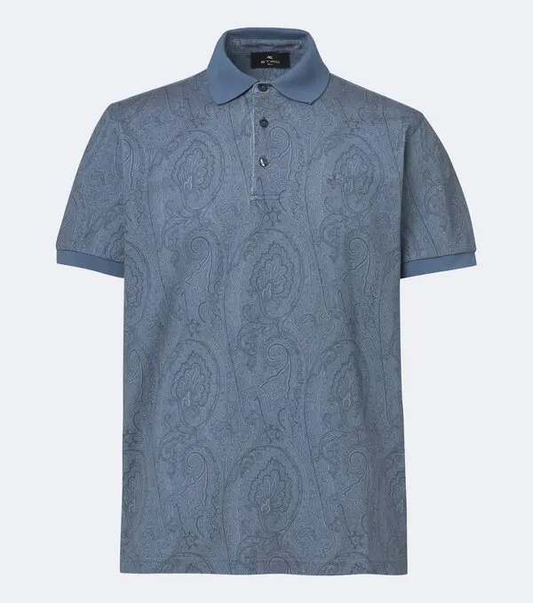 Etro Paisley Cotton Piqué Polo Shirt - Blue