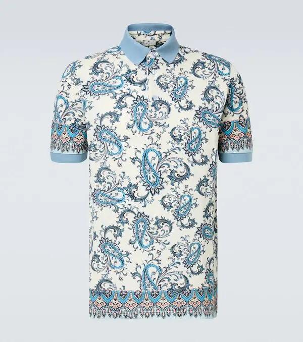 Etro Paisley Cotton Piqué Polo Shirt - Blue