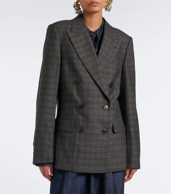 Dries Van Noten Checked Double-breasted Wool Blazer