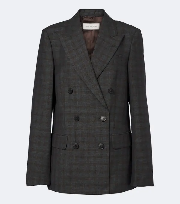Dries Van Noten Checked Double-breasted Wool Blazer - Brown