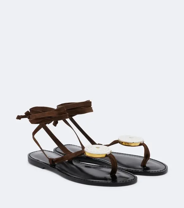 AMANU Vamizi Embellished Suede Thong Sandals - Brown