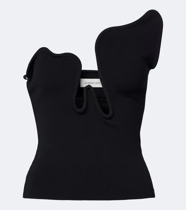 Christopher Esber Ribbed-knit Jersey Top - Black