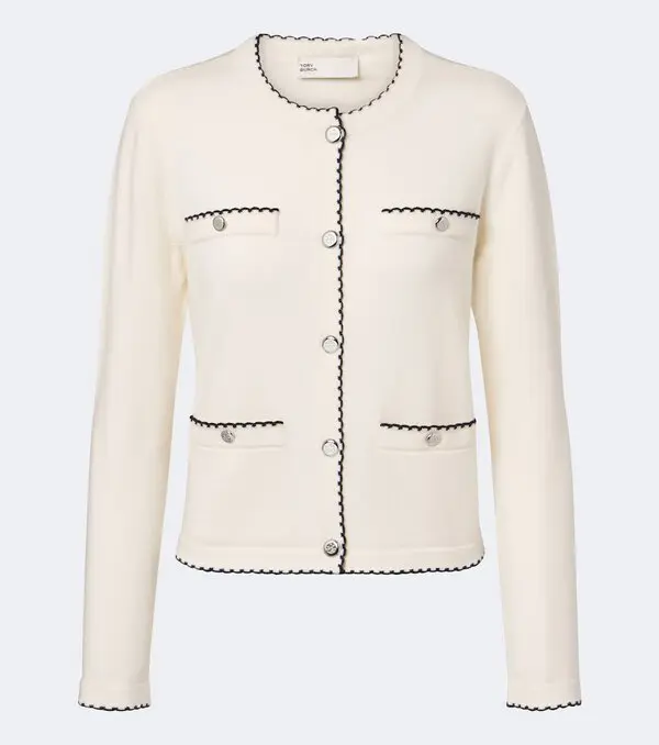 Tory Burch Kendra Scalloped Wool-blend Cardigan - White