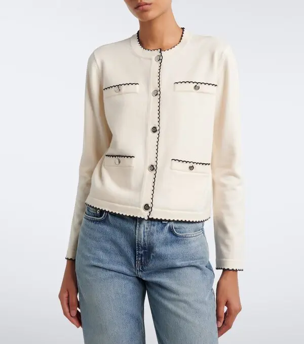 Tory Burch Kendra Scalloped Wool-blend Cardigan - White