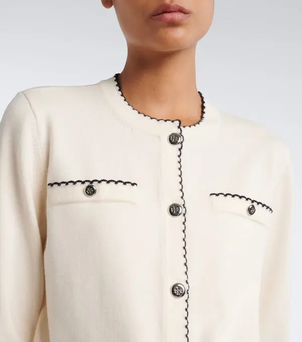 Tory Burch Kendra Scalloped Wool-blend Cardigan - White
