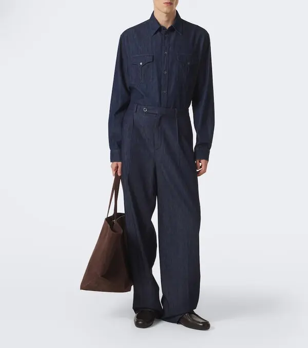 JIL SANDER Cotton Chambray Wide-leg Trousers