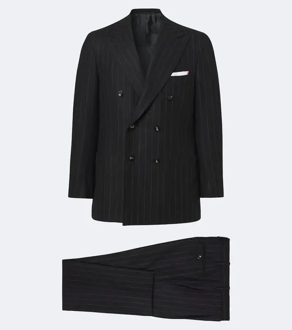 Kiton Pinstriped Wool And Cashmere Suit - Black
