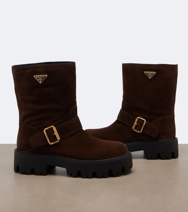 Prada Logo Suede Biker Boots