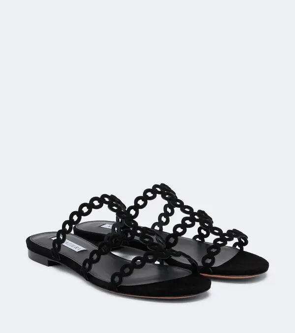 AQUAZZURA Infinity Chain Suede Sandals - Black