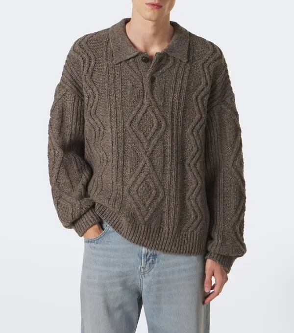 FRAME Cable-knit Wool And Alpaca-blend Polo Sweater