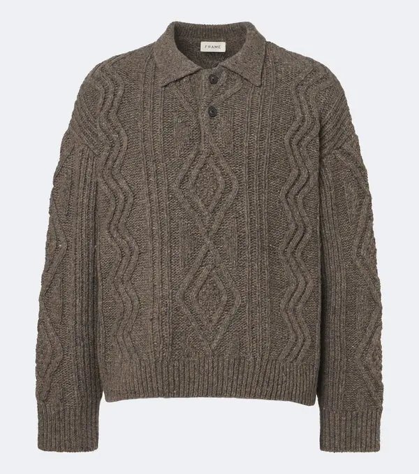 FRAME Cable-knit Wool And Alpaca-blend Polo Sweater - Brown
