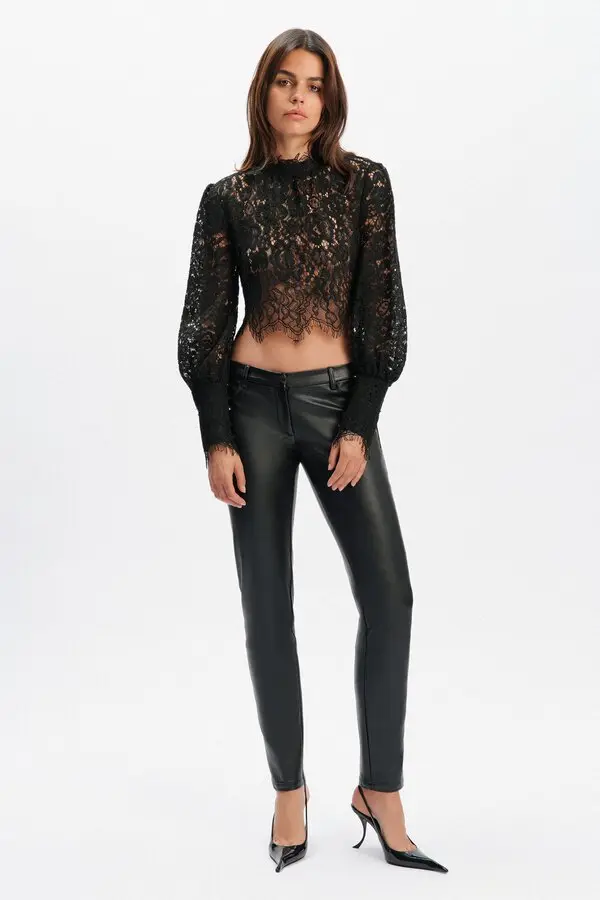 Bardot Georgia Long Sleeve Lace Top - Black