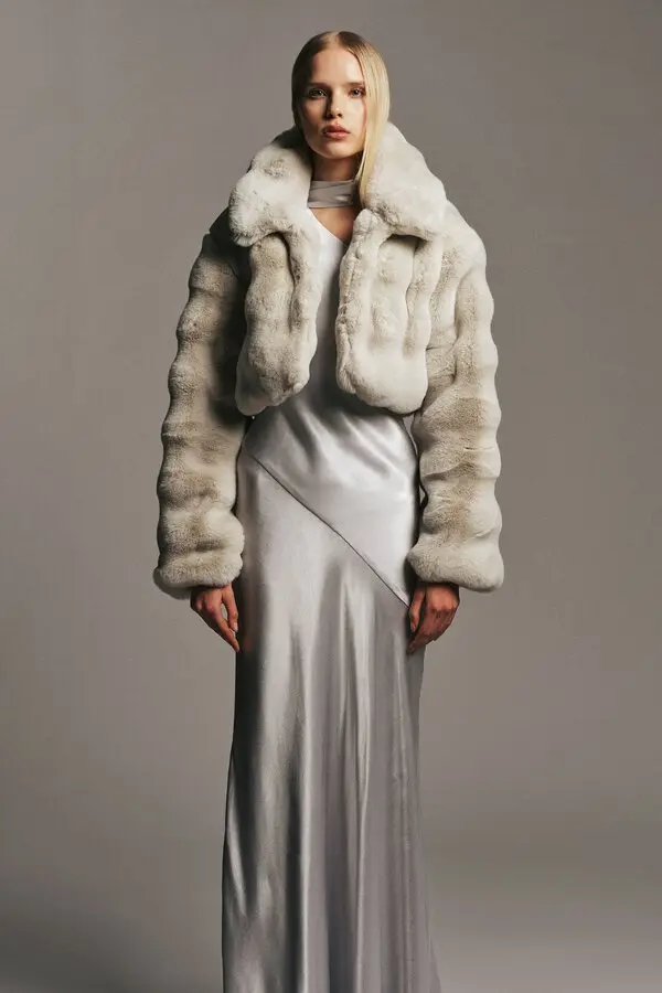 Bardot Athera Cropped Faux Fur Jacket - Soft Grey