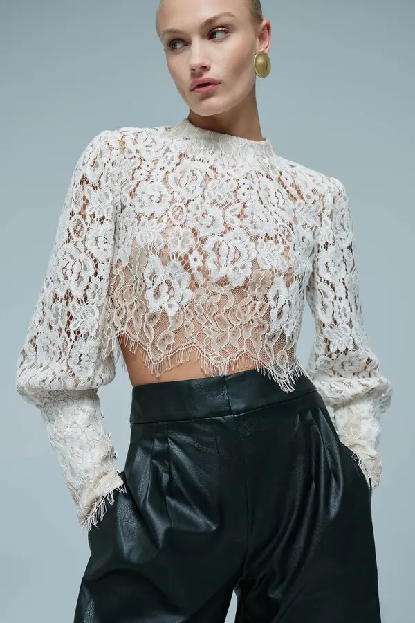 Bardot Georgia Long Sleeve Lace Top - Ivory