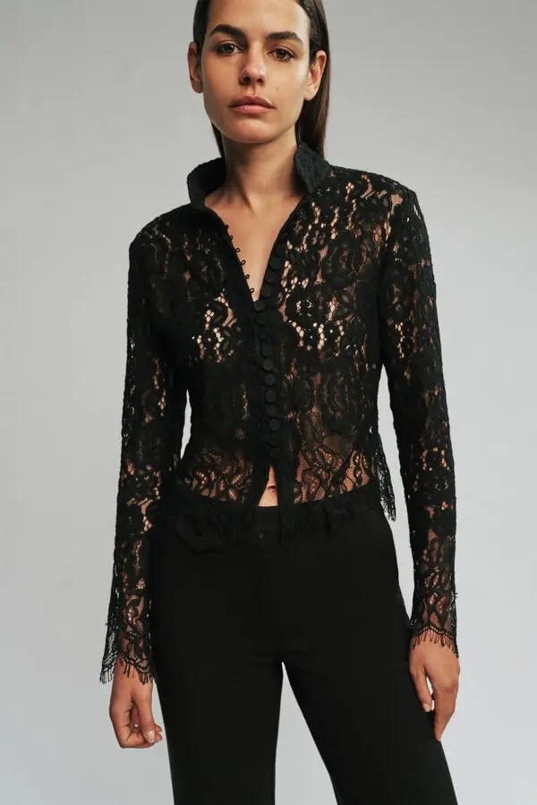 Bardot Remly Button Front Lace Top - Black